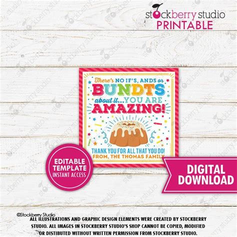 Bundt Cake Tag Printable Teacher Appreciation Bundt Cake T Etsy
