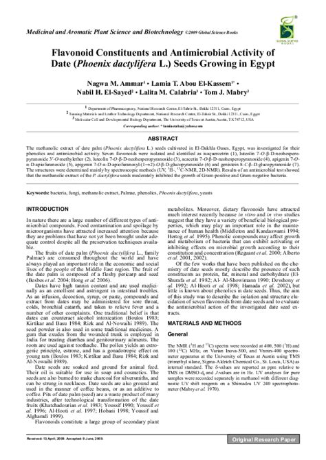 Pdf Flavonoid Constituents And Antimicrobial Activity Of Date Phoenix Dactylifera L Seeds