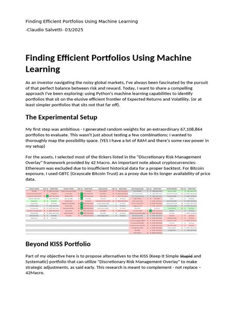 Finding Efficient Portfolios Using Machine Learning Claudio Salvetti