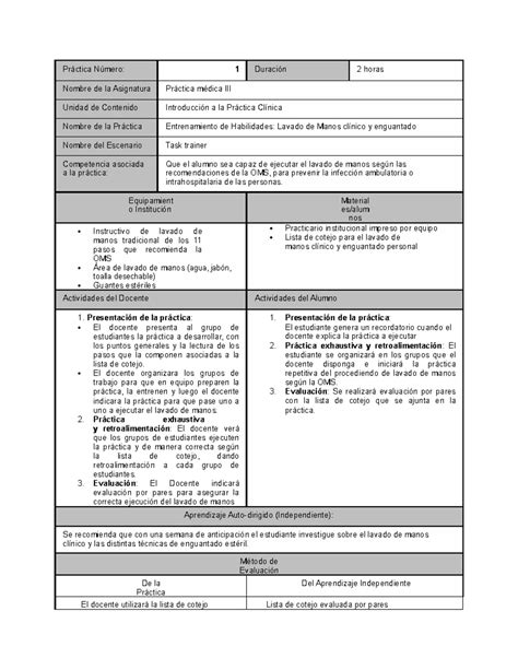 Practica 1 Lavado Y Enguantado Práctica Número 1 Duración 2 Horas
