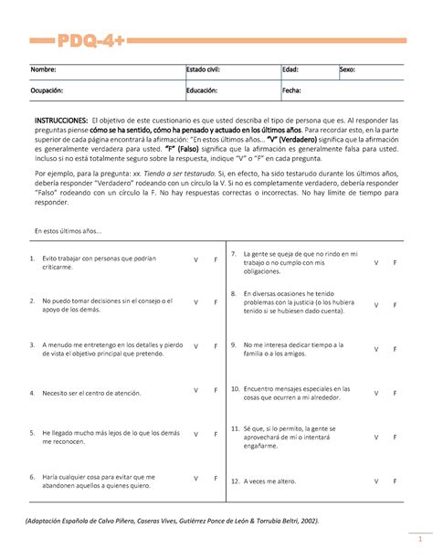 Pdq 4 AdaptaciÛn EspaÒola De Calvo PiÒero Caseras Vives GutiÈrrez Ponce De LeÛn