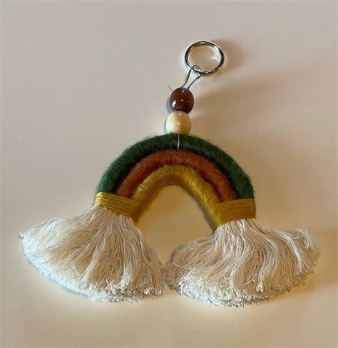 Macrame Chunky Rainbow Keychain Etsy