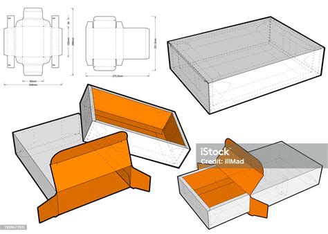 상자 와 다이 컷 패턴 Eps 파일은 전체 스케일이며 완벽하게 작동합니다 실제 골판지 생산을 위해 준비되었습니다 상자에 대한 스톡 벡터 아트 및 기타 이미지 Istock