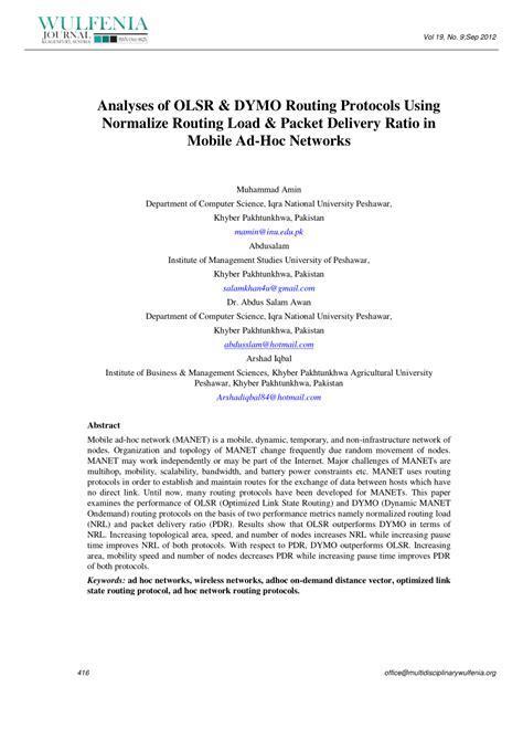 pdf analyses of olsr and dymo routing protocols using normalize routing