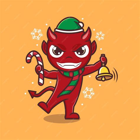 Premium Vector Cute Cartoon Devil On Christmas
