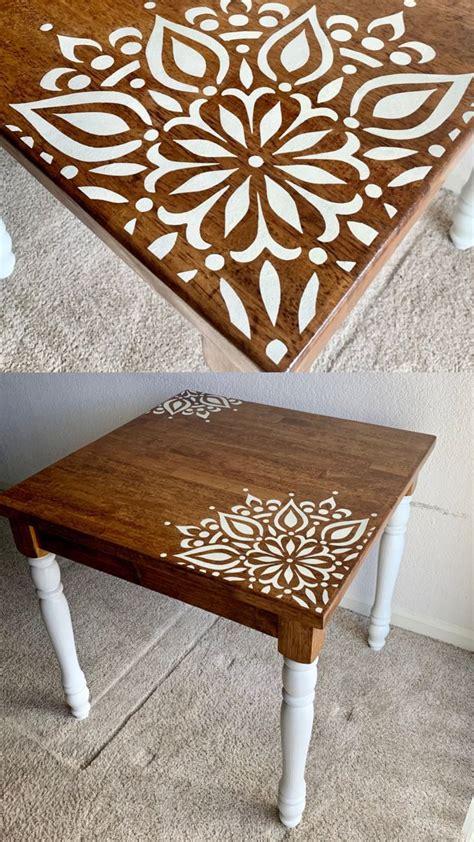 Refinished Wooden Table With Mandala Design