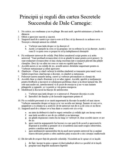 Principii Și Reguli Din Cartea Secretele Succesului De Dale Carnegie Pdf