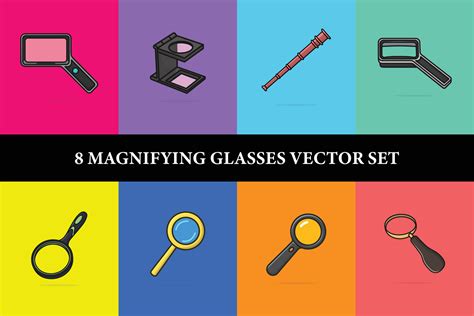 Different Shape Magnifying Glasses Set Vector Illustration Science And