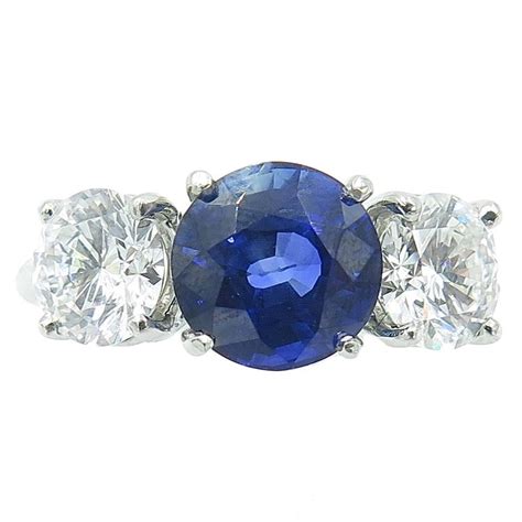 Tiffany And Co Sapphire Diamond Platinum Three Stone Ring At 1stdibs