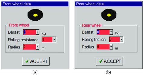 Tractor Wheel Data Input Window A Front Wheel B Rear Wheel