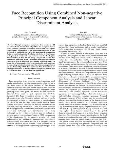 Pdf Face Recognition Using Combined Non Negative Principal Component Analysis And Linear