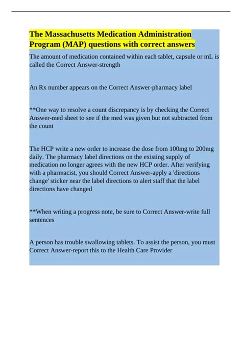 The Massachusetts Medication Administration Program Map Questions With Correct Answers Map