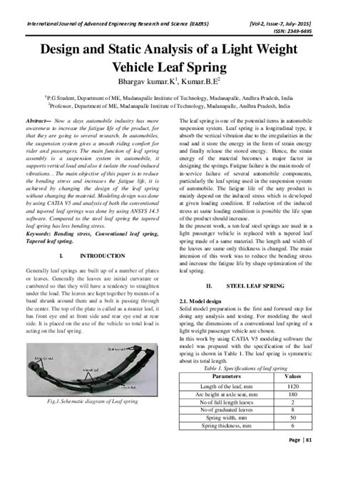 Design And Static Analysis Of A Light Weight Vehicle Leaf Spring