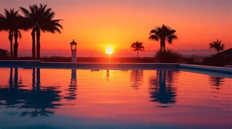 Premium Ai Image Sunset Pool