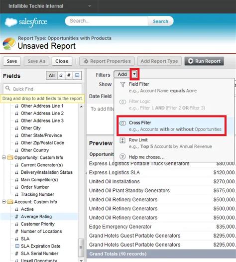 Cross Filters In Reports In Salesforce Infallibletechie