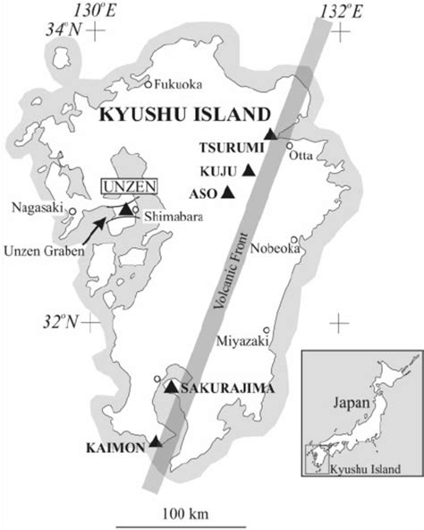 Location Map Of Unzen Volcano On Kyushu Island Japan The Location Of