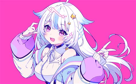 Wallpaper Anime Girls Virtual Youtuber Long Hair Pink Background