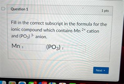 Fill In The Correct Subscript In The Formula For The Chegg