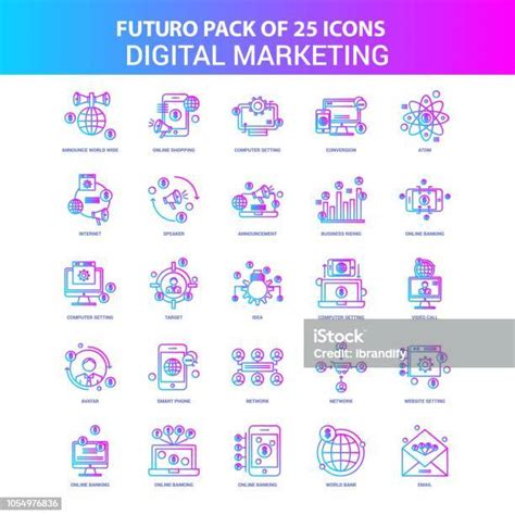 25 블루와 핑크 Futuro 디지털 마케팅 아이콘 팩 0명에 대한 스톡 벡터 아트 및 기타 이미지 0명 World