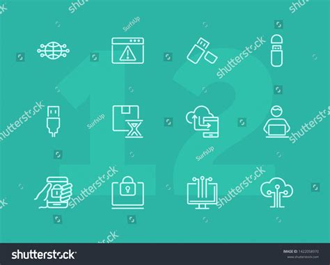 Hacking Line Icon Set Programmer Computer Stock Vector Royalty Free