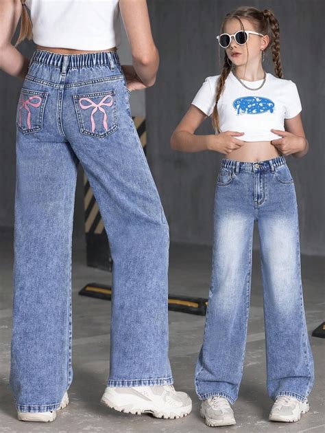 Shein Tween Girl Bow Print Denim Jeansholidaysummertravel Shein Usa