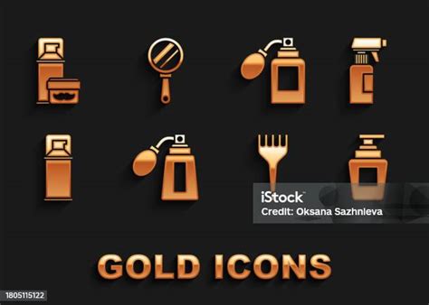 분무기가 있는 애프터쉐이브 병 미용사 권총 스프레이 샴푸 병 헤어브러시 면도 젤 폼 및 손 거울 아이콘을 설정합니다 벡터 검은색에 대한 스톡 벡터 아트 및 기타 이미지