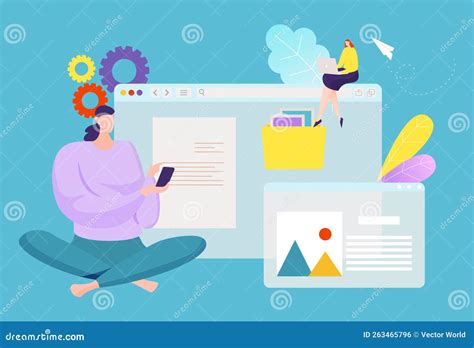 Shared Document Concept Vector Illustration Flat Business Woman Look