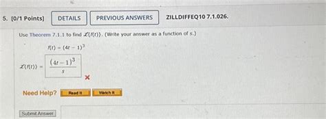 Solved Use Theorem 7 1 1 To Find L F T Write Your Answer Chegg Com