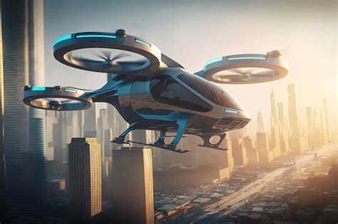 Premium Photo Future Of Urban Air Mobility City Air Taxi Uam Urban
