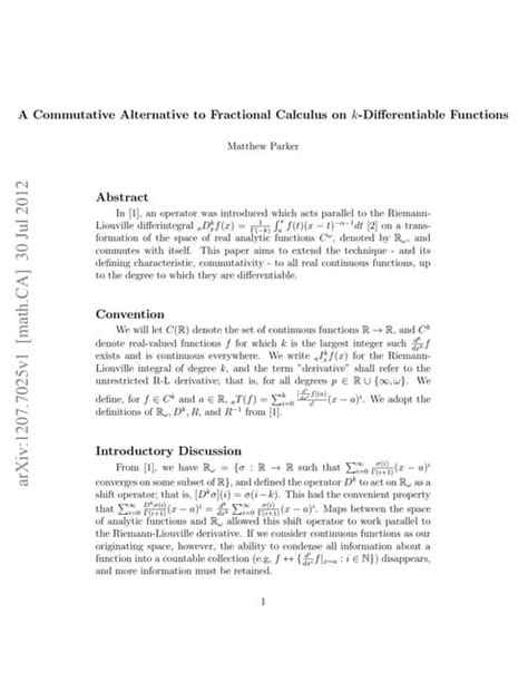 A Commutative Alternative To Fractional Calculus On K Differentiable Functions Pdf