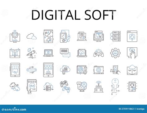 Digital Soft Line Icons Collection Electronic Silky Virtual Smooth