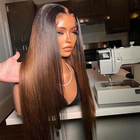 Brown Straight Glueless Wigs T1b24 Ombre 13x6 Lace Front Wig Human H