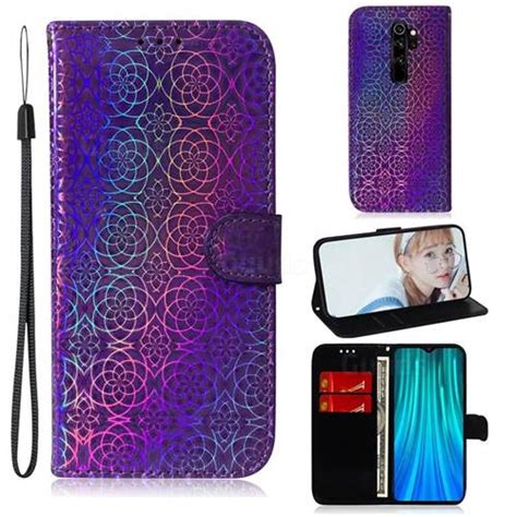 Laser Circle Shining Leather Wallet Phone Case For Mi Xiaomi Redmi Note 8 Pro Purple Xiaomi