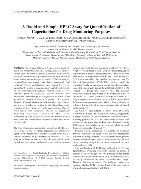 Pdf A Rapid And Simple Hplc Assay For Quantification Of Capecitabine