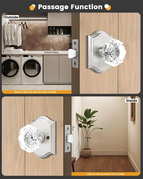 Satin Nickel Passage Door Knobs Crystal Glass Interior Door Knobs For Hall Closet