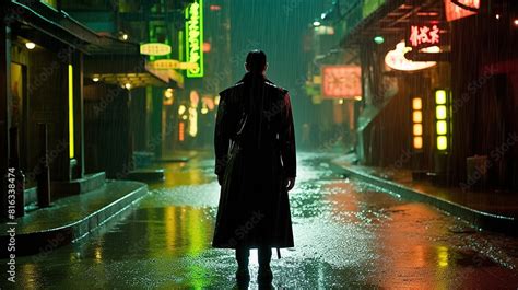 A Photograph Of An Iconic Movie Scene Featuring Neo From The Matrix In His Iconic Black Trench