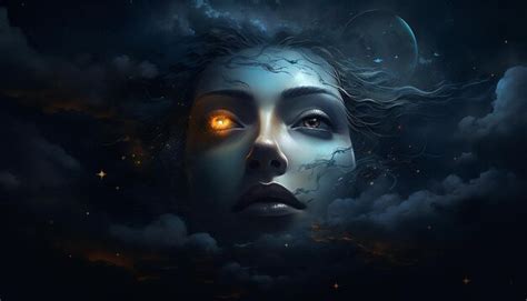Premium Ai Image Big Face At Night Dark Clouds Cover Half Of The Moon