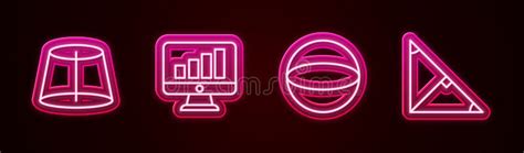 Set Line Geometric Figure Computer Monitor With Graph Chart Sphere