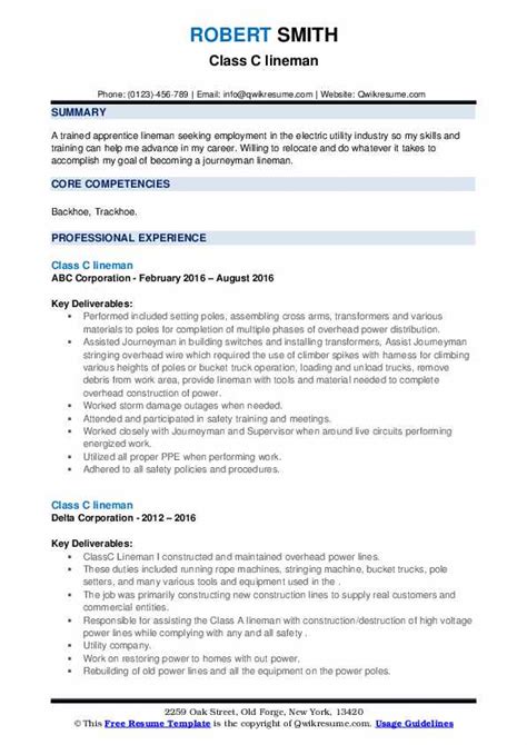 10 Class C Lineman Resume Samples And Templates For 2025