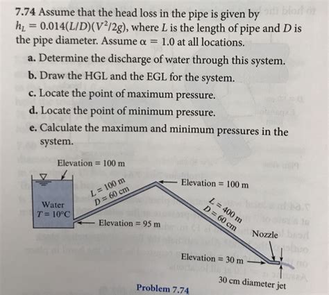 Solved 774 Assume That The Head Loss In The Pipe Is Given