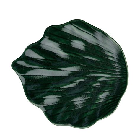 Elegant Leaf Plate Emerald Green Jamies Handmade Ceramic From Jenggala