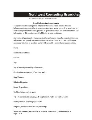 Fillable Online Sexual Information Questionnaire Fax Email Print PdfFiller