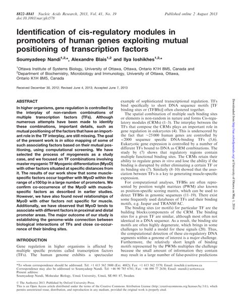 Pdf Identification Of Cis Regulatory Modules In Promoters Of Human Genes Exploiting Mutual