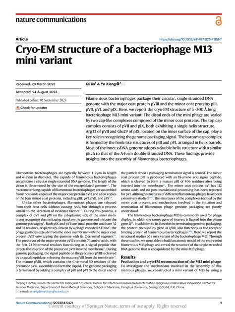 Pdf Cryo Em Structure Of A Bacteriophage M13 Mini Variant