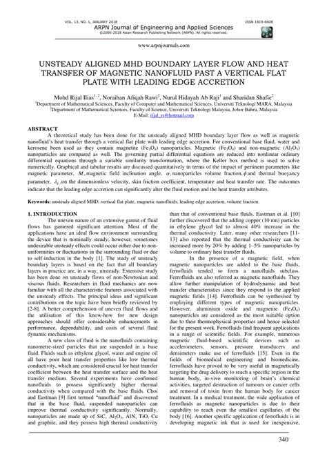 Pdf Unsteady Aligned Mhd Boundary Layer Flow And Heat Transfer Of Magnetic Nanofluid Past A