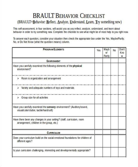 Classroom Behavior Checklist Printable At Keith Maxey Blog