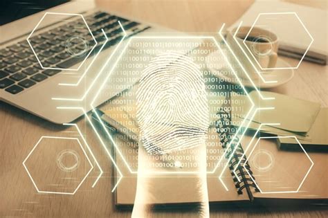 Premium Photo Double Exposure Of Fingerprint Drawing And Desktop With
