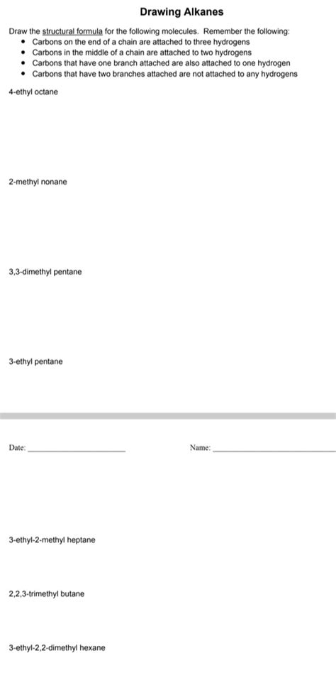 Solved Drawing Alkanes Draw The Structural Formula For The Following Molecules Remember The