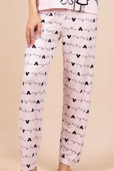 Ladies Pale Pink Mickey Mouse Writing Pant