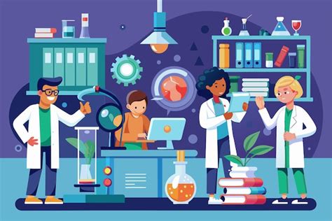 A Group Of Tiny Researchers In White Lab Coats Analyzes Data While